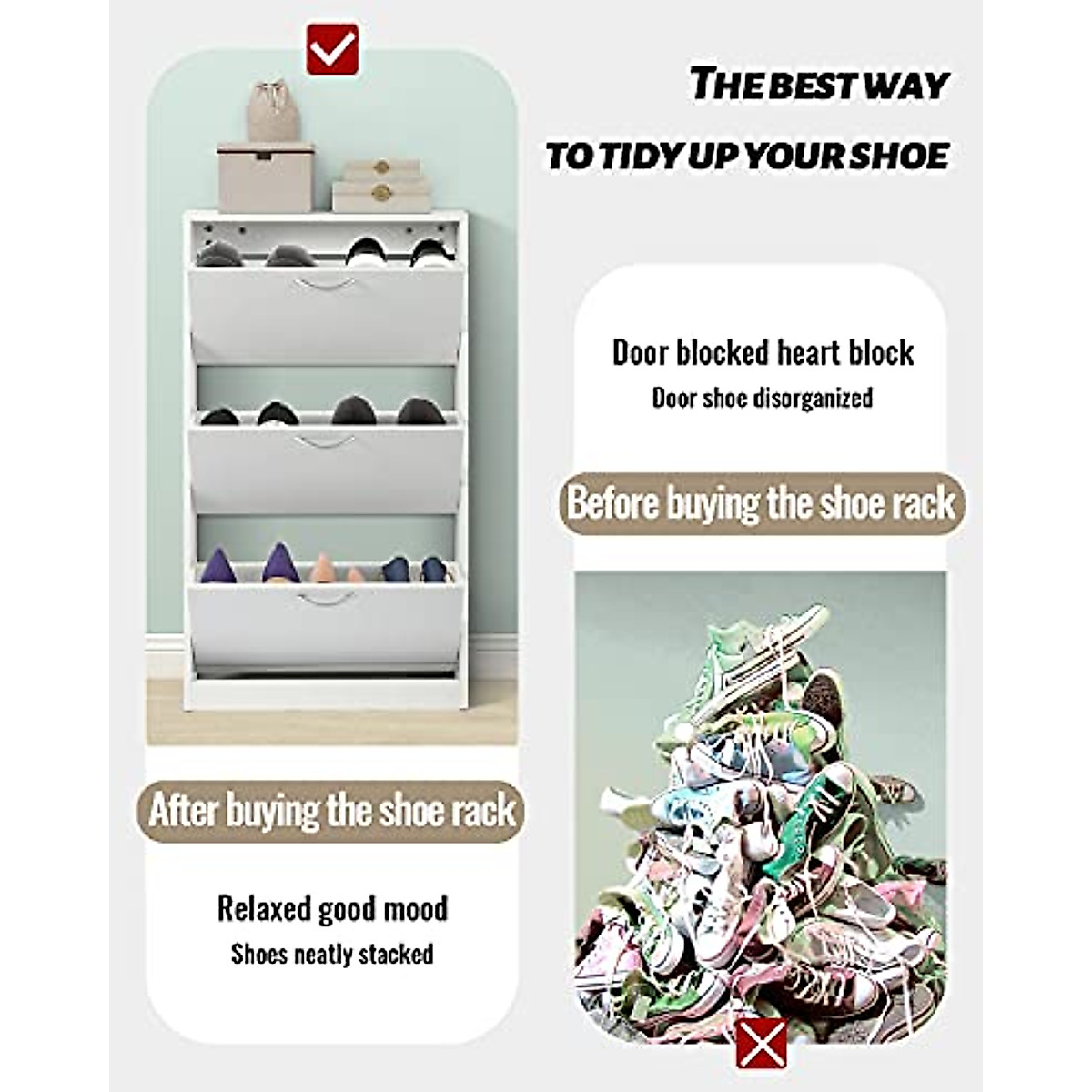 HOPUBUY Shoe Cabinet for Entryway, White Narrow Shoe Storage Cabinet Flip Down Shoe Rack Wood 3 Tier Shoe Organizer for Home and Apartment