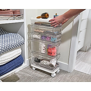 iDesign The Sarah Tanno Collection 5-Drawer Stacking Cosmetic Organizer Cart, Clear and White