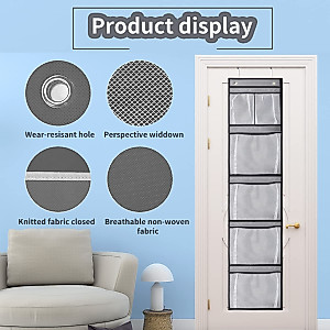 Jremreo Over The Door Organizer with 5 Large Pockets, Hanging Storage Shelves, Behind The Door/Wall/Nursery Closet Door Organizer for Bedroom Bathroom with 2 Metal Hooks