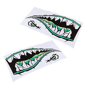 Homyl 2 Pieces Waterproof Shark Teeth Mouth Decals Sticker for Kayak Canoe Fishing Inflatable Boat Surfboard Car Bumper Laptop Window - Green