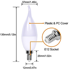 AYOGU 6-Pack LED Flame Light Bulb, 3 Mode E12 Edison Bulb, 1.2W Warm White, for Chandelier, Halloween Decorations, Christmas, Outdoor, Indoor