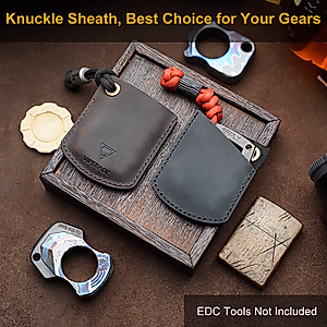 VIPERADE PJ27 Leather Sheath for EDC Knuckle, EDC Coins Sheath for Men, Small EDC Leather Sheath for Lighter, Car key, Carabiner, Mini EDC Gears (Brown)