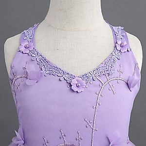 Flower Girl Butterfly Dress for Kids Baby Princess Birthday Wedding Bridesmaid Pageant Formal Party Maxi Dress Toddler Summer Communion Photoshoot Backless Lace Bow Tulle Dresses Purple 6-7 Years