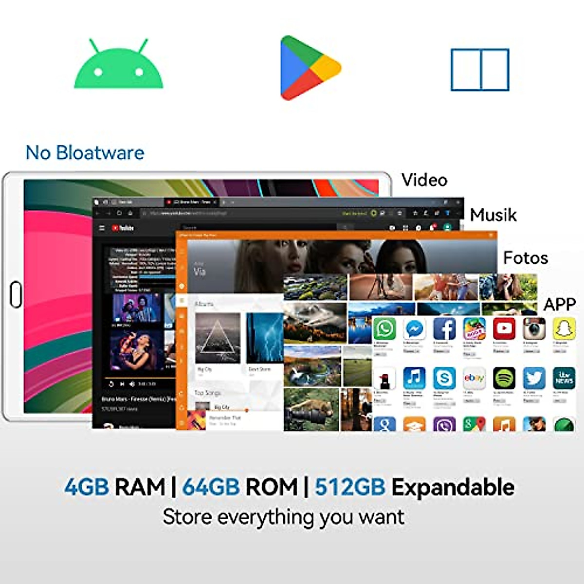 2023 Android Tablet 10.1 Inch, 2 in 1 Tablets with Keyboard 64GB ROM+4GB RAM 512GB Expandable, Support 5Ghz WiFi, Bluetooth 5.0, Dual Camera 13+5MP, Quad Core Processor, IPS FHD Tablet PC