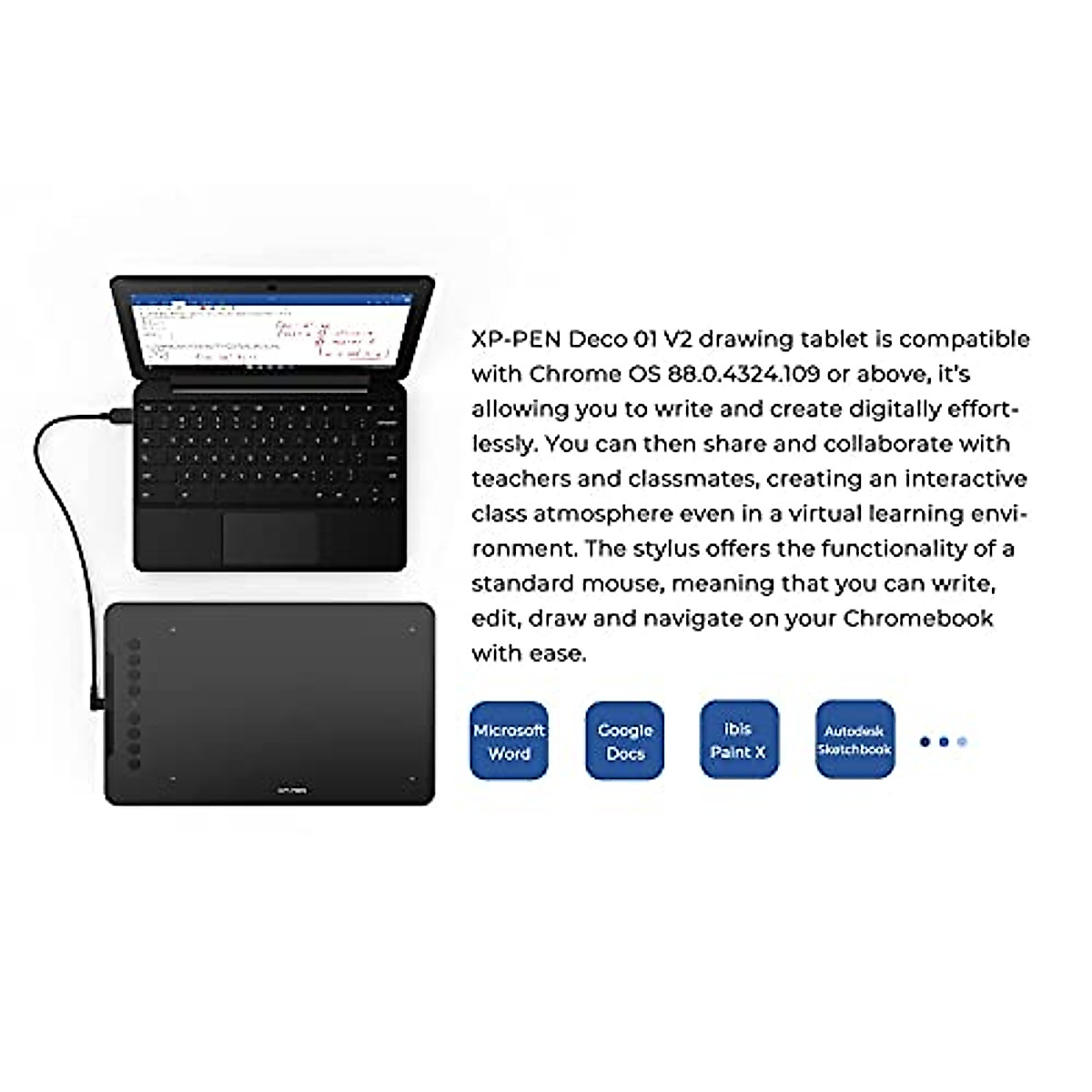 XPPen Deco 01 V2 Graphics Tablet 10x6.25 Inch Drawing Tablet 8192 Levels Pressure Battery-Free Pen with Tilt Function Android/Chromebook Supported Online Teaching Tablet