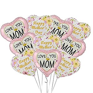 10Pcs Mother's Day Party Balloons Mother's day Party Decorations Foil Pink Heart Balloons for Happy Mother's Day Birthday Party Decorations Supplies