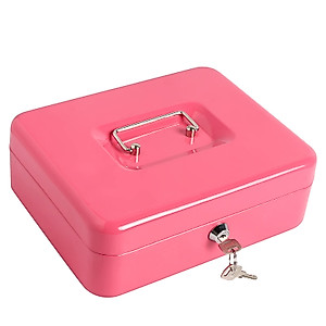 Kasten Cash Box With Money Tray and Key Lock, Money Organizer for Cash, 9.84"x 7.87"x 3.54", Medium Pink