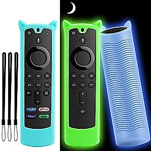 Wevove [3 Pack] Firestick Cover for Alexa Voice Remote 4k/Max/Lite(3rd Gen) 2021 Release, Fire Stick Remote Cover, Firetvstick HD Streaming Device Cover Case(Sky Blue+Glow Green/Blue)