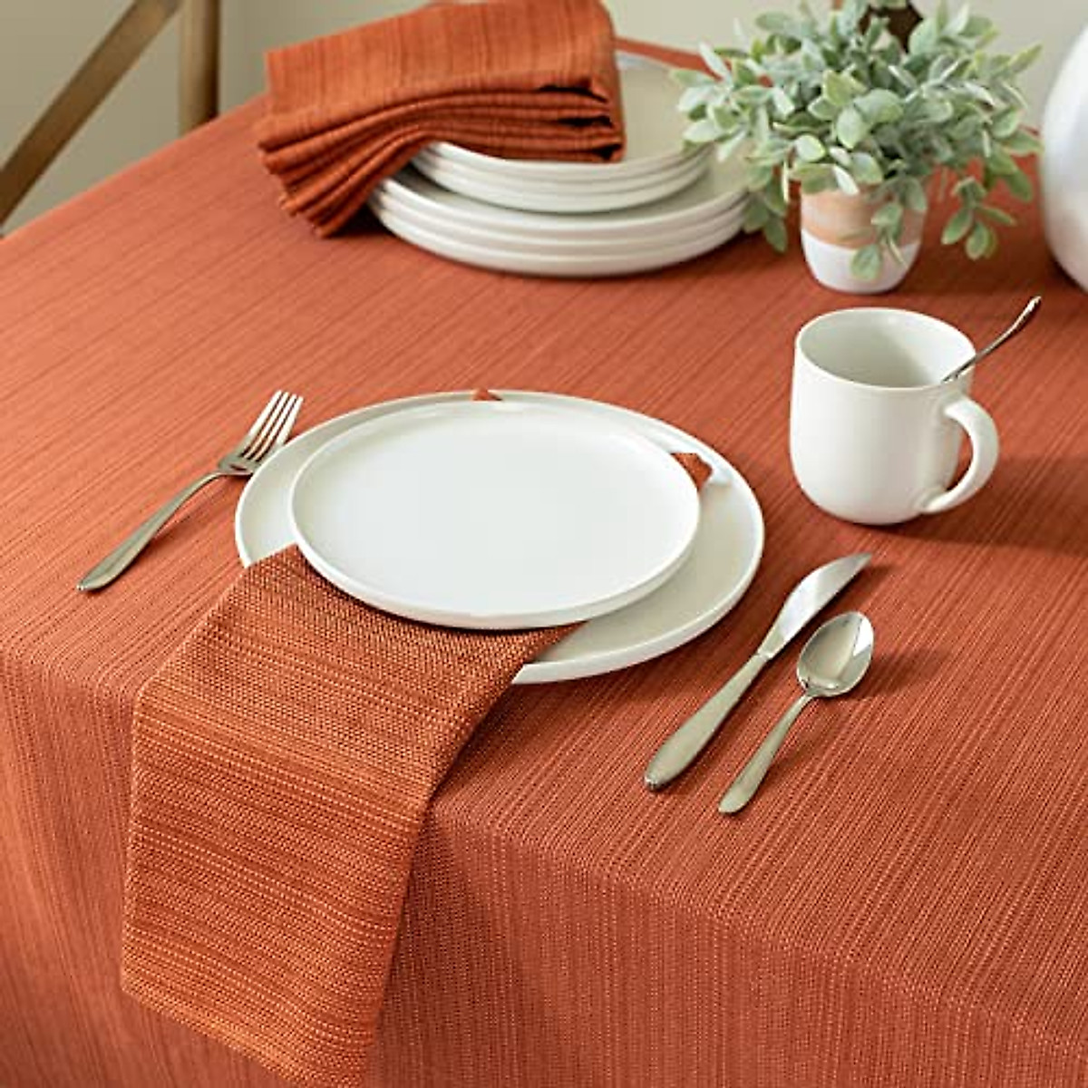 Benson Mills Textured Fabric Table Cloth, Fall, Harvest, and Thanksgiving Tablecloth (60" x 84" Rectangular, Bison/Rust/Burnt Orange)