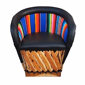 Forniture Traditional Mexican Equipal Chair Black Color Zarape Handmade, Artisan in Mexico Equipales San José Original Skin Ideal for your Home, Bar, Restaurant, Office, Hotel