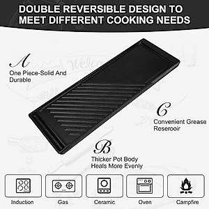 Upgraded DG61-00859A Griddle Compatible With samsung Stove Parts Top Griddle Plate,AP5957987 4011077 PS10063201 Heavy Duty Cast Iron Reversible Griddle/Grill Combo（Not Universal）-1 Year Warranty