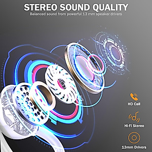 Wireless Earbuds Bluetooth Headphones, Bluetooth 5.3 Earbuds Sport Immersive HiFi Stereo Ear Buds, 48Hrs Earphones in Ear with Earhooks, HD Mic, IP7 Waterproof White Headset for Workout Running [2023]