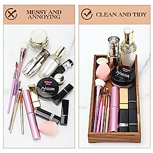 Farmhouse Wooden Vanity Tray Small Rectangle, Rustic Bathroom Tray Bathroom Organizer, Cosmetics Holder for Tissue Towel Jewelry Ring Dish Dresser Perfume, Decor Box (Brown, 4.8" W11.5 Lx1.2 H)