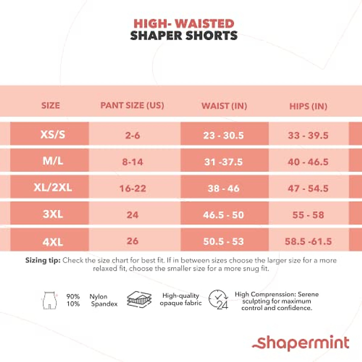 SHAPERMINT High Waisted Body Shaper Shorts - Shapewear for Women Tummy Control Small to Plus-Size Black XXXX-Large