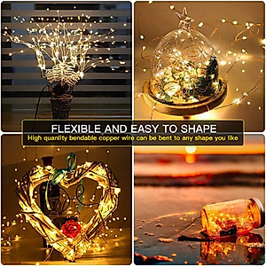 12 Pack Fairy Lights Battery Operated, 6.5Ft 20 Led Waterproof Mini Firefly String Lights with Flexible Silver Wire for Wedding Centerpieces, Mason Jar Craft, Christmas Garlands, Party Decor,Amber