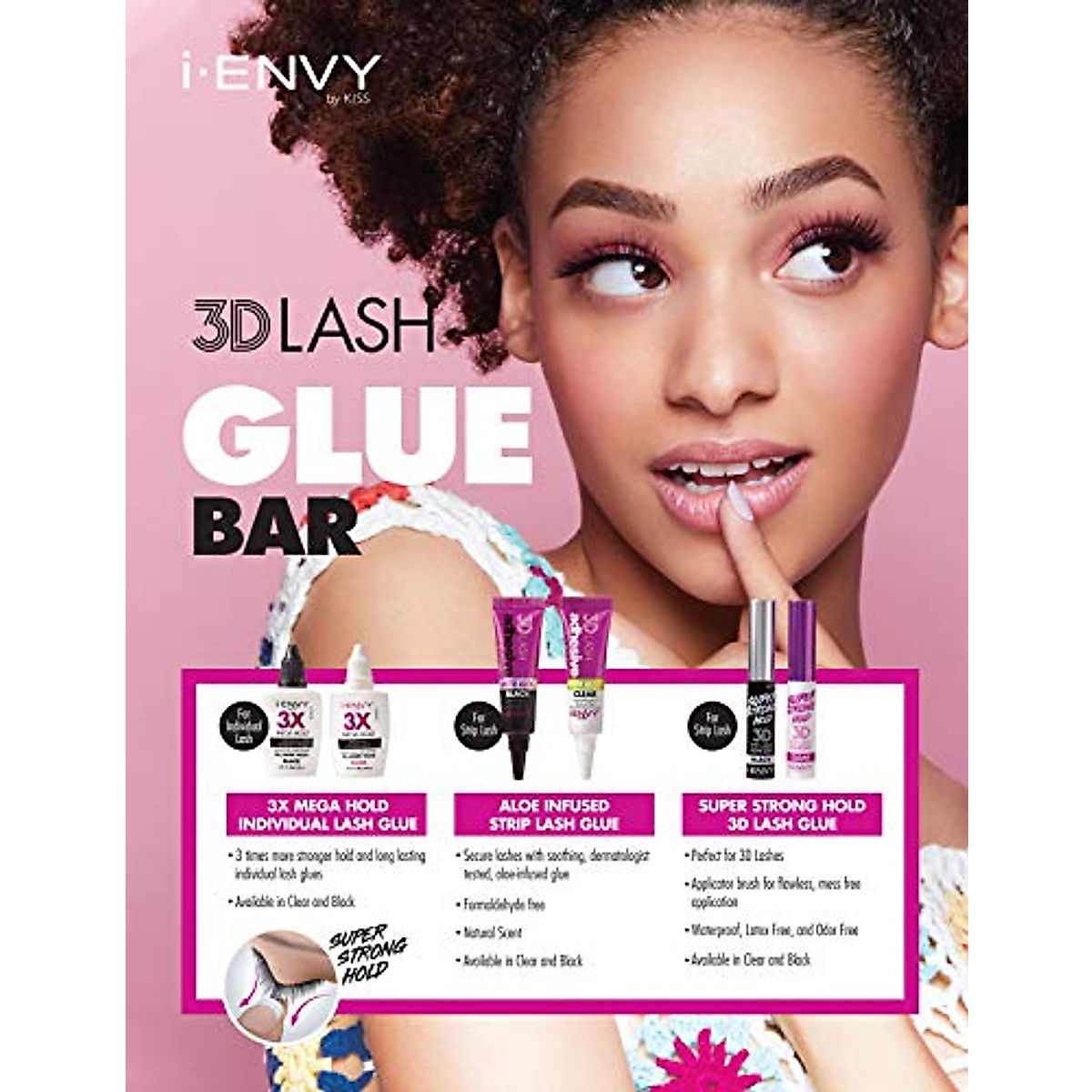 i-Envy Super Strong Hold 3D Strip Lash Glue Brush-On False Eyelash Adhesive, Waterproof, Hypoallergenic, Latex & Formaldehyde Free (Black)
