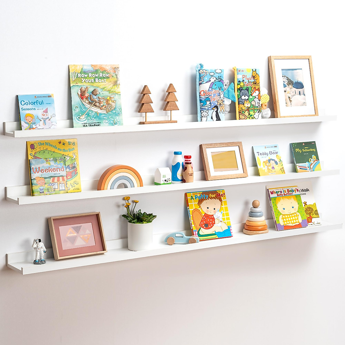 Axeman Picture Ledge Shelf, White Floating Shelves for Wall 56 Inch Set of 3, Picture Ledge Wall Shelf with Lip, Floating Shelves with Lip, Nursery Shelves Bookshelf Vinyl Record Shelf - White