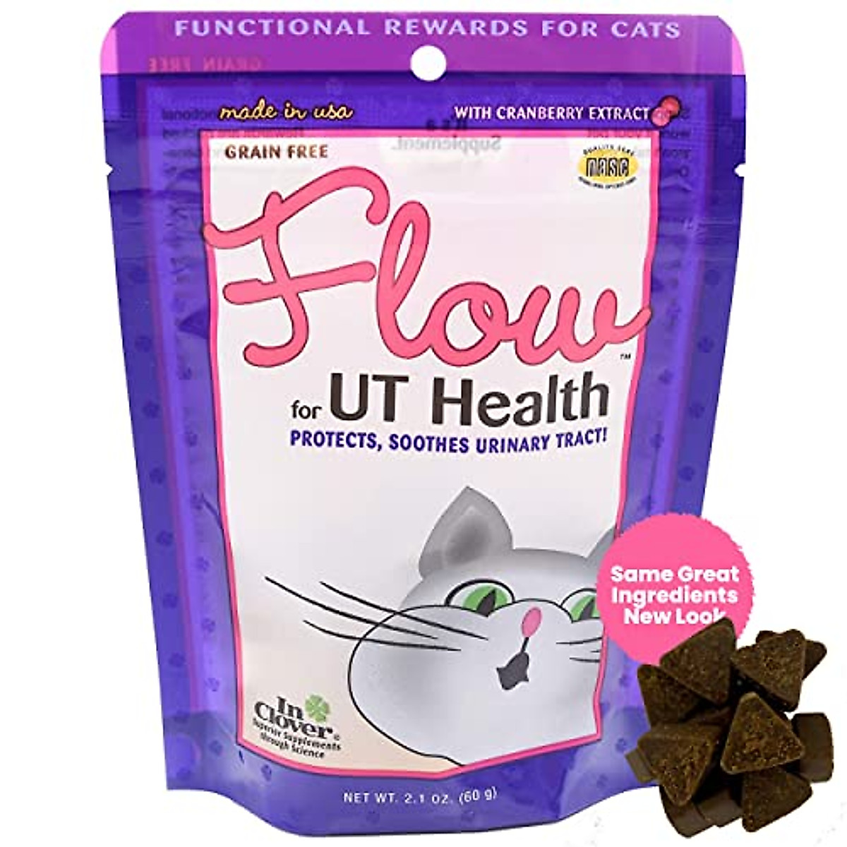 In Clover Flow Soft Chews for Daily Support for UT Health in Cats, Scientifically Formulated with Natural Ingredients for a Healthy Urinary Tract. 2.1oz. (60gm)