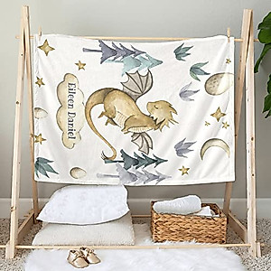 Personalized Baby Blanket - Soft Flying Watercolor Dragon Custom Blanket - Baby Shower Toddler Nursery Bed Blankets Stroller Crib 30x40 in