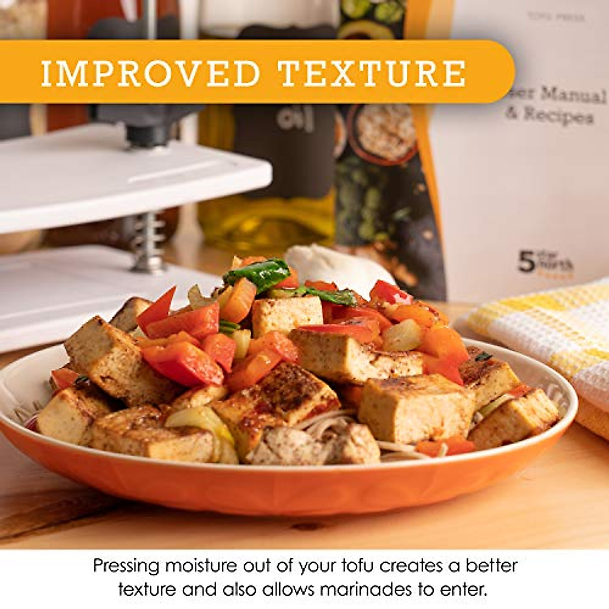 Extra Firm Tofu Press - by Healthy Express - Premium curved plates for superior pressing results on Firm and Extra Firm tofu. Perfect Press every time!