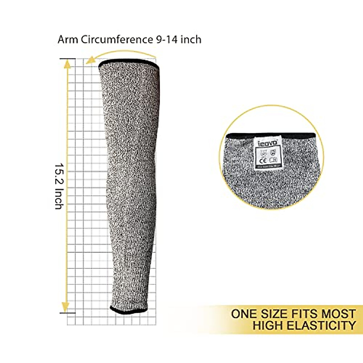 IEOVO Protective Arm Sleeves, Level 5 Protection Cut Resistant Sleeve, Anti Abrasion Arm Protectors Cut Heat Resistant Sleeve Safety Arm Guard for Garden Kitchen Farm (Grey)