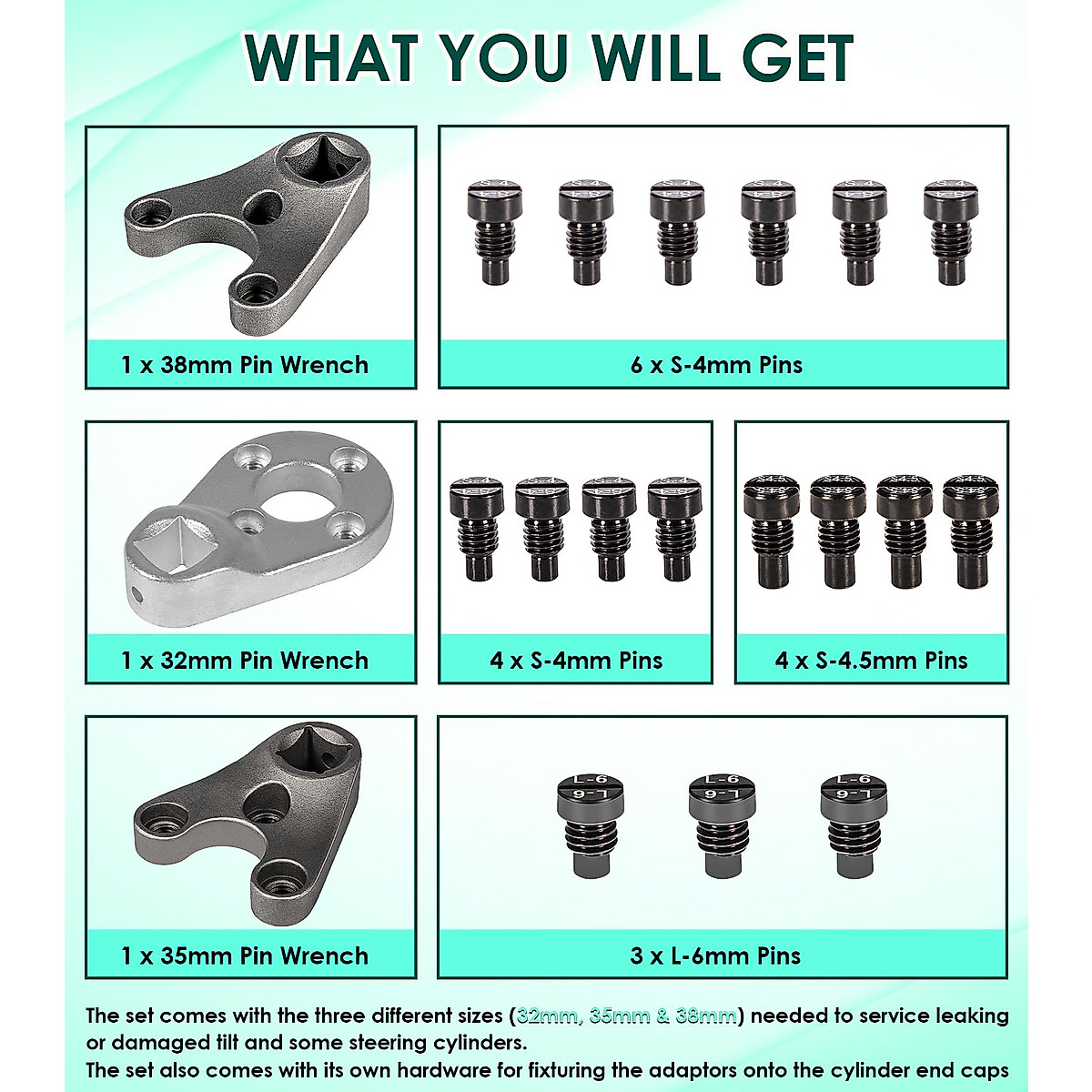 Trim Tilt Pin Wrench Set MT0004 & MT0006 & MT0009 Remove Trim/Tilt Caps on Hydraulic Cylinders for Yamaha Suzuki Johnson Evinrude Honda Outboards