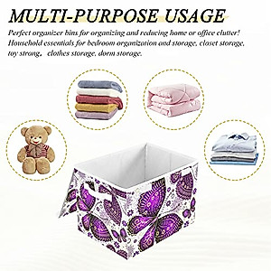 innewgogo Butterflies Flowers Storage Bins with Lids for Organizing Closet Organizers with Handles Oxford Cloth Storage Cube Box for Dog Toys