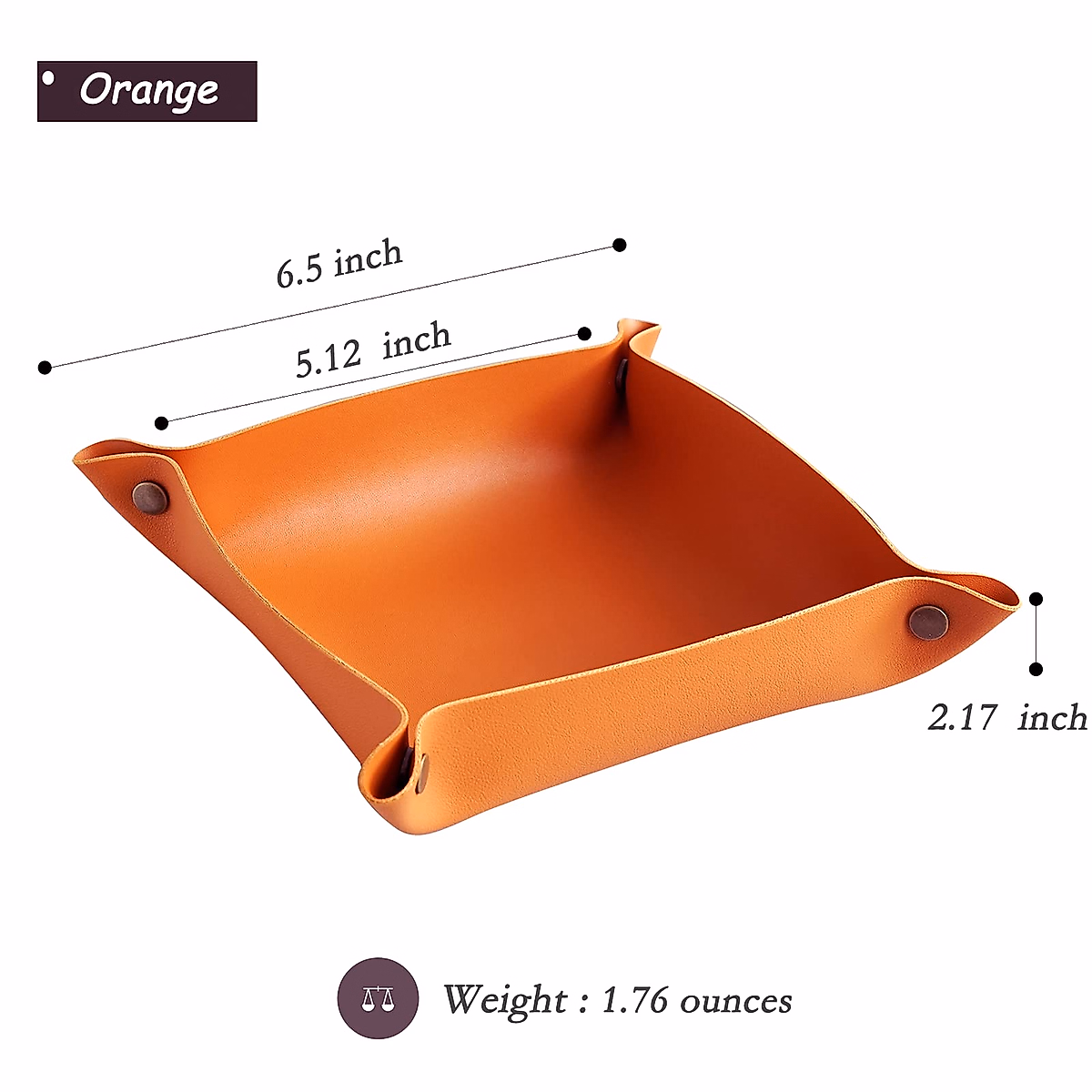 Banugo Valet Tray, Small Catchall Tray, Leather Tray, Foldable Jewelry Organizer, Suitable for Travel, Nightstand, Storage, Home or Office (Orange-S)