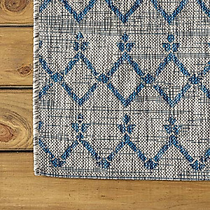 JONATHAN Y SMB108A-3 Ourika Moroccan Geometric Textured Weave Indoor Outdoor Area Rug, Bohemian, Rustic, Scandinavian Easy Cleaning,Bedroom,Kitchen,Backyard,Patio,Non Shedding, Light Gray/Navy, 3 X 5