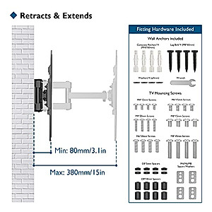 BONTEC Full Motion TV Wall Mount for 23-70” LED OLED Flat Curved TVs, Tilt Swivels Dual Articulating6 Arms TV Bracket Supports up to 99lbs, Max VESA 400x400mm, Fit 8” 16” Studs