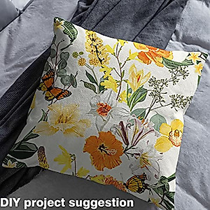 Erosebridal Peony Fabric by The Yard,Butterfly Upholstery Fabric,Watercolor Flower Indoor Outdoor Fabric,Garden Floral Leaves DIY Art Waterproof Fabric Upholstery and Home Accents,Yellow Green,1 Yard