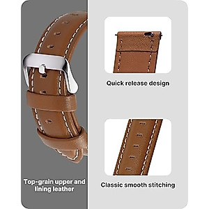 12 Colors for Quick Release Leather Watch Band, Fullmosa Axus Genuine Leather Watch Strap,Brown,22mm