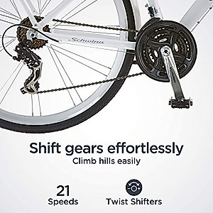 Schwinn Discover Adult Hybrid Bike for Men and Women, 700c Wheels, 21-Speeds, 17-Inch Aluminum Step-Through Frame, Front and Rear Fenders, Rear Cargo Rack, White