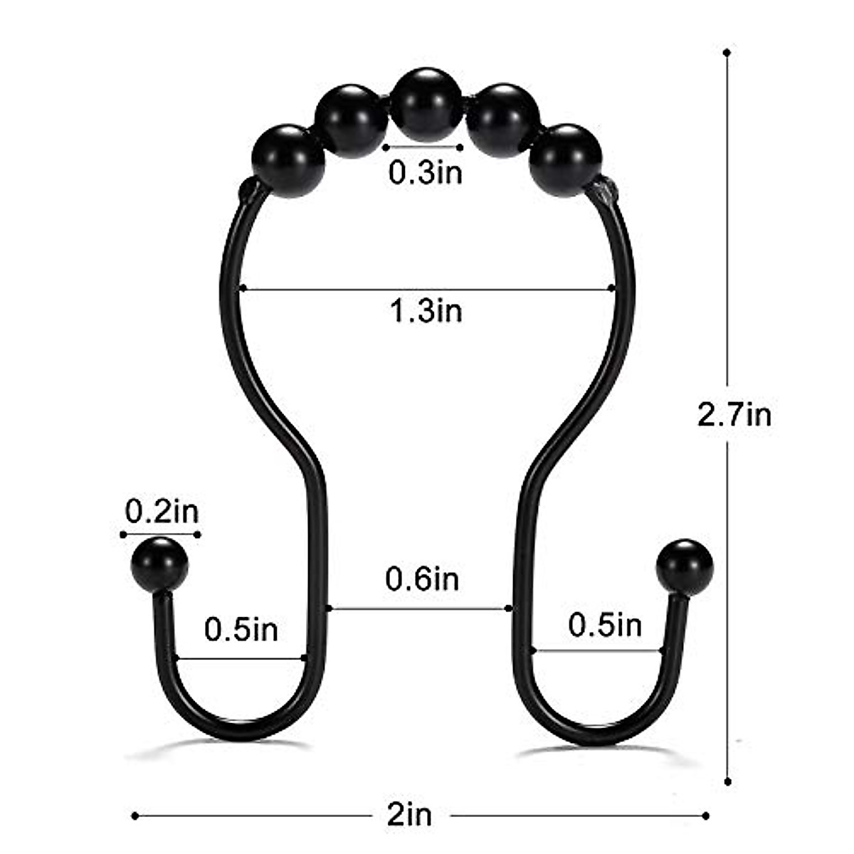 Shower Curtain Hooks, Goowin Shower Curtain Rings, Black Shower Curtain Hooks Rust Proof, Smooth Glide Metal Shower Curtain Rings, Double Shower Hooks for Shower Curtain & Liner, 12 Pack (Black)