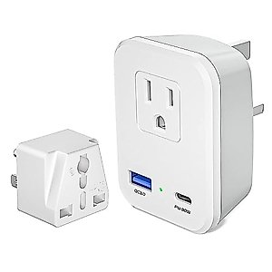 Type G UK Power Plug Adapter, 2 Travel Adapters for US to British England,Ireland,Scotland & Universal Outlet to US Travel Plugs,AC Outlets with PD 30W USB C Charger for iPad Pro/Air, All iPhone,etc