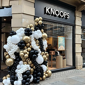 Black and Gold Balloons Garland Kit, 100pcs Black White Gold Confetti Latex Balloons for Party Decorations Graduation Wedding Birthday Baby Shower