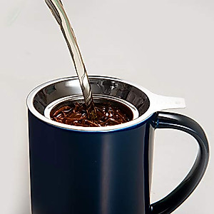 CEEFU Porcelain Tea Mug with Infuser and Lid, Teaware with Filter and Coaster, Loose Leaf Tea Cup Steeper Maker, 16 OZ for Tea/Coffee/Milk/Women/Office/Home/Gift (Navy Blue)