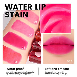 evpct 4Pcs Apple Strawberry Watermelon Cherry Korean Water Pink Red Lip Tint Lip Inks Stain Set for Lips Cheeks Long Wear tintas de labios tinte para labios tinta de labios de larga duracion duración