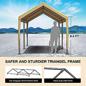 Cityflee Carport,10'x 20' Upgraded Heavy Duty Carport with Wind Rope, Portable Garage for Car, Truck, Boat, Car Canopy with All-Season Tarp,Khaki