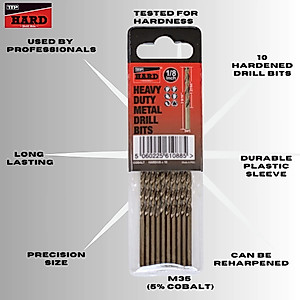 TTP HARD drills 1/8 Drill bit - Cobalt Hardened bits for Drilling Hard Steel & Stainless, Heavy Duty Universal Drills for Cutting Tough Metal, Professional jobber Industrial 135 Degree Point