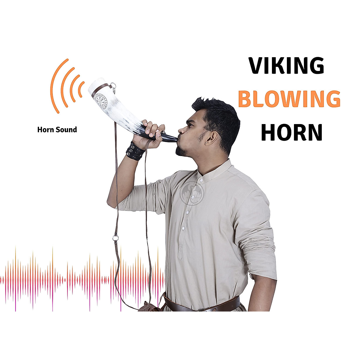 OldEmperor Viking War Blowing Horn| 12 Inch Genuine Ox Battle Trumpet with Leather Strap-Hand Engraved| Easy and Clear Sound| Viking Gift for Men and Women