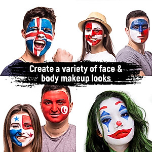 Red White Blue Face Paint - 3 Colors 12g USA American Flag Patriotic Stripe Fan Brush Stick, Face and Body Paint for 4th of July Independence Day, Halloween Cosplay Makeup, Sports Events Party Stuff