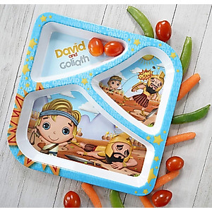 He Loves Me Kids Feeding David and Goliath 3 Piece Sets Toddler Dishes Multicolor, BPA Free, Kids Dinnerware Includes Round Bowl, Divided Plate and Children’s Cup Gift for Birthdays & Graduations