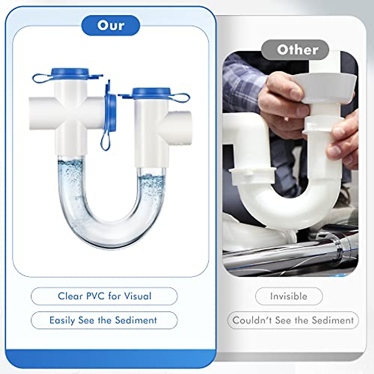 3/4 Inch Standard Condensate Trap with Cleaning Brush, PVC U Trap for HVAC Systems, Air Conditioner, Effectively Drains Condensate (1 Pack)