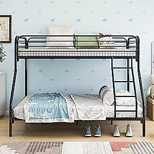 EMKK Twin Over Full Metal Bunk Bed Heavy Duty Bunk Beds Frame with Side Ladders Convertible Bunkbed with Safety Guard Rails, Metal Bunk Bed Frame, No Box Spring Needed
