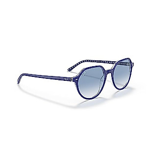 Ray-Ban RB2195 Thalia Square Sunglasses, Blue On Vichy Blue/White/Clear Gradient Blue, 53 mm