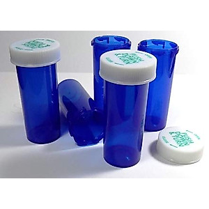 Plastic Prescription Cobalt Blue Vials/Bottles 25 Pack w/Caps Larger 16 Dram Size-New