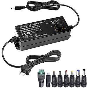 3V ~ 24V 2.5A 60W Power Supply with Volt Diaplay Adjustable DC 3V 5V 6V 9V 12V 15V 16V 18V 19V 20V 24V Variable Universal AC/DC Adapter 100V-240V AC to DC Converter with 8 Selectable Adapter Tips