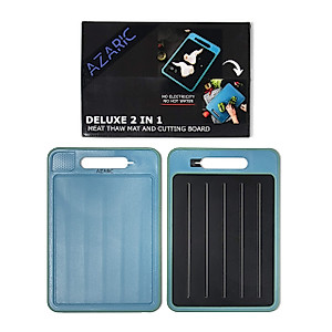 Defrosting Tray - 2-in-1 Meat Thaw Mat and Cutting Board - Groove Tray - Non-Stick Thawing Plate - Meat Cutting Board - No Heat Miracle Thaw - Compact - Knife Sharpener, Zester - Green/Blue