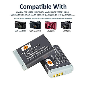 DSTE Replacement for 2X NB-13L + Dual Charger with Micro USB Cable Compatible Canon PowerShot SX740 G5X G7X G9X G7 X Mark II G9X Mark II SX620 HS SX720 HS SX730 HS G1 X Mark III G5 X Mark II as NB13L